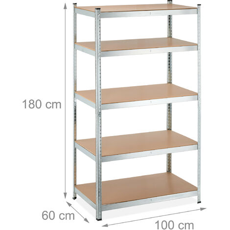 Relaxdays Heavy Duty Shelving Unit, 5 Levels, H x W x D: 180 x 100 x 60 ...