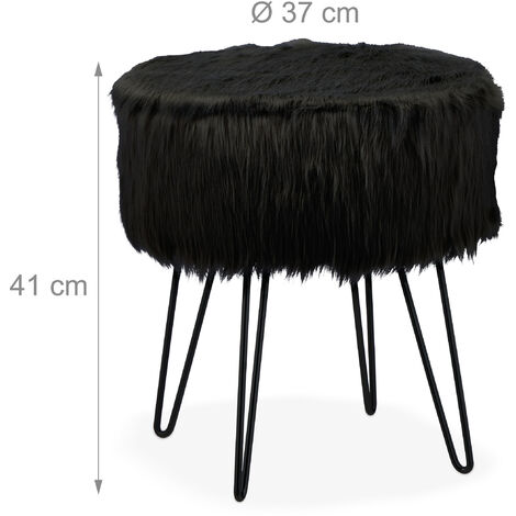 Relaxdays Fur Stool, Padded Plush, Round, Metal Frame, Dressing Table ...