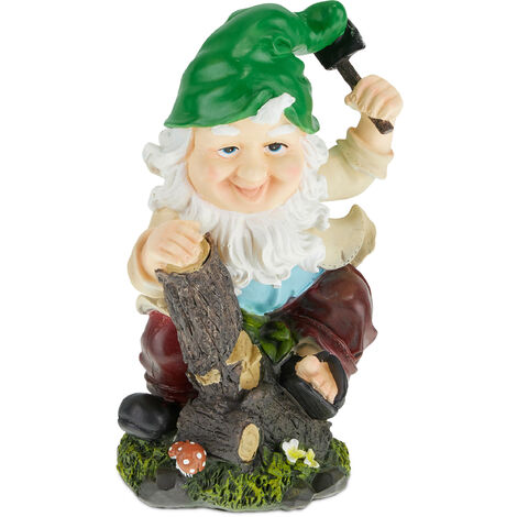 Relaxdays Garden Gnome with Axe, Weatherproof, Frost Resistant, 31 x 18 ...