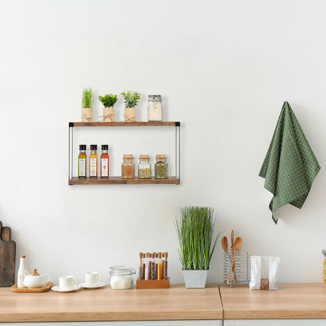 Relaxdays Floating Shelf, 2 Levels, Wall Rack, Industrial Design, MDF ...