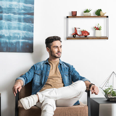 Relaxdays Floating Shelf, 2 Levels, Wall Rack, Industrial Design, MDF ...