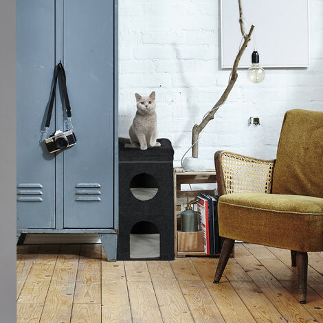 Relaxdays Cat Den, HxWxD: 76 x 40 x 40 cm, Foldable Pet House with 3 ...