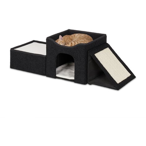 Relaxdays Cat Cave, Foldable, 3 Loungers, Pet House with Scratching ...