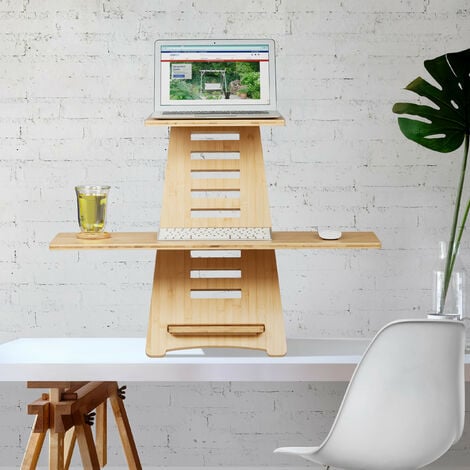 Relaxdays Standing Desk Extension Desk, Bamboo, 2 Shelves, Height ...