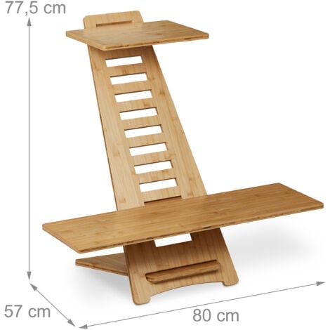 Relaxdays Standing Desk Extension Desk, Bamboo, 2 Shelves, Height ...
