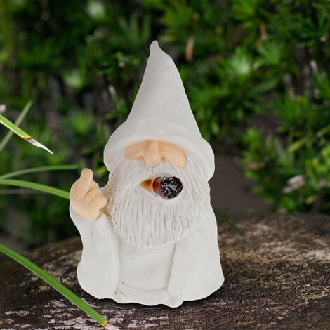 Relaxdays Garden Gnome with Cigar, Giving Middle Finger, Rude Figurine ...
