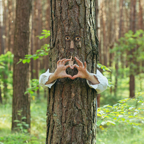 Relaxdays Tree Face Old Man, 4-Part, Trunk Decoration, Mountable ...