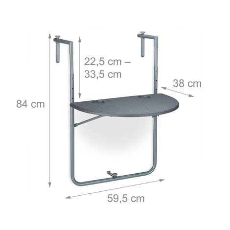 Relaxdays Balcony Hanging Table Foldable, WxD: 59.5 x 63 cm, Height ...