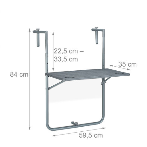Relaxdays Balcony Hanging Table Foldable, WxD: 59.5 x 63 cm, Height ...