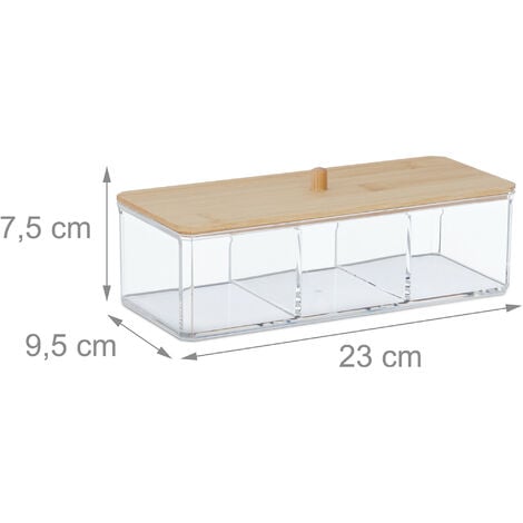 Relaxdays Toiletry Storage Box with Bamboo Lid, 3 Compartments, Plastic ...