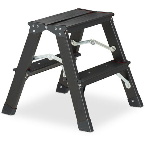 Relaxdays Foldable Step Ladder, 2 Step, Aluminium, Load 120 kg, Foldup ...