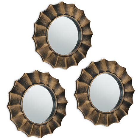 Relaxdays Set of 3 Mirrors, Round, Decorative, Ø 25 cm, Wall Mounted ...