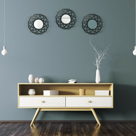 Relaxdays Set of 3 Mirrors, Round, Decorative, Ø 26 cm, Wall Mounted ...