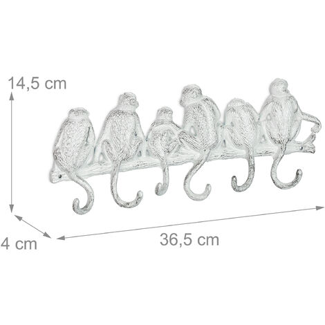 Relaxdays Wall-Mounted Coat Rack, Monkey Design, Cast Iron, 6 Hooks ...