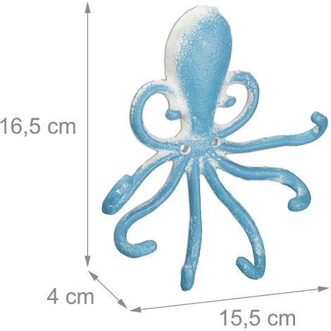 Relaxdays Wall Hook Rail Octopus, 6 Coat Hangers, Cast Iron, HWD: 16.5 ...