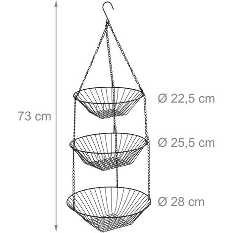 Relaxdays Hanging Fruit Holder, 3-tiered, Removable Chains, Separate ...
