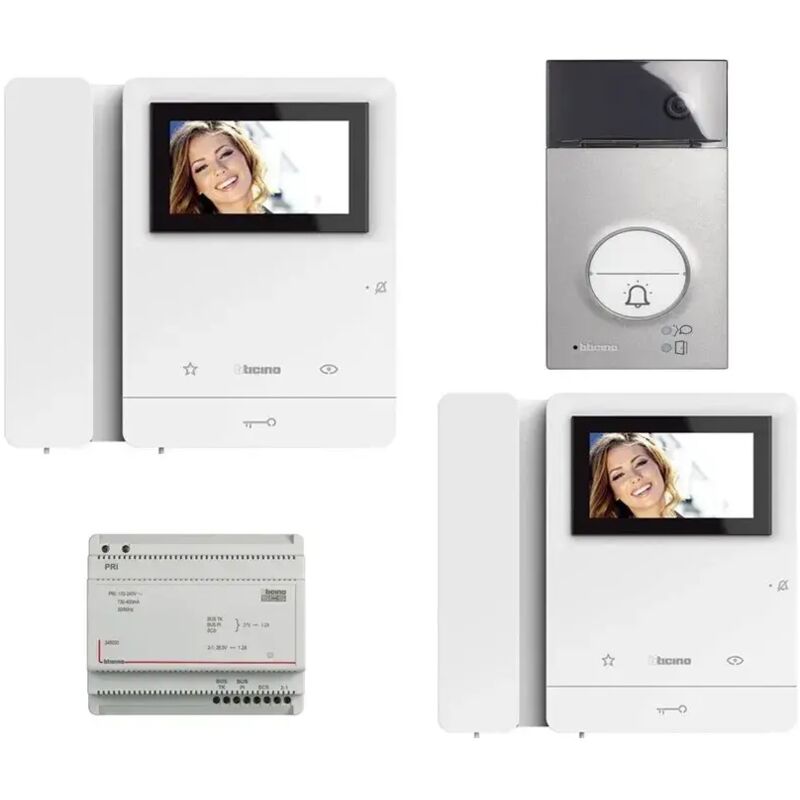 KIT VIDEOCITOFONO BIFAMILIARE BTICINO 2 MONITOR COLORI L3000 CORNETTA ...