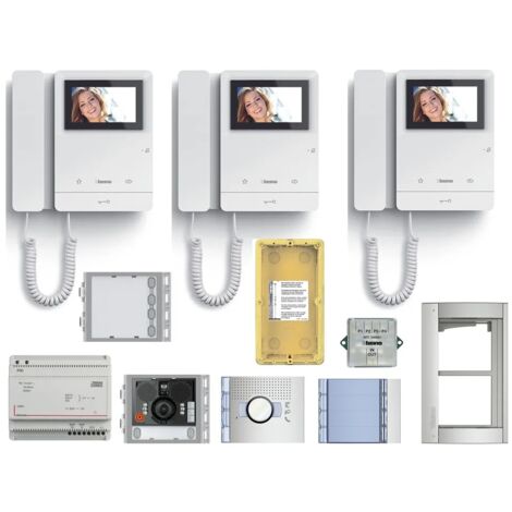 Kit videocitofono Bticino 3 famiglie trifamiliare monitor cornetta ...