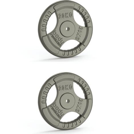 Disques en fonte 20kg avec poignée tri-grip, finition chrome, parfaits ...
