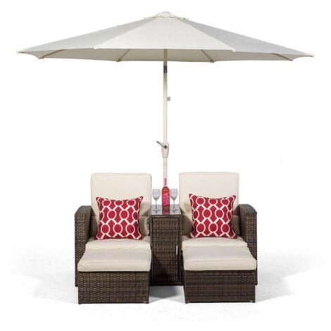 Giardino Nevada Double Reclining Rattan Sun Loungers Set - Brown