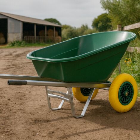 KCT 160L XL Heavy Duty Twin WheelBarrow Green + Yellow Tyres