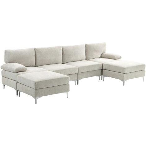 HOMCOM Divano Moderno Modulare effetto Ciniglia con Poggiapiedi e ...