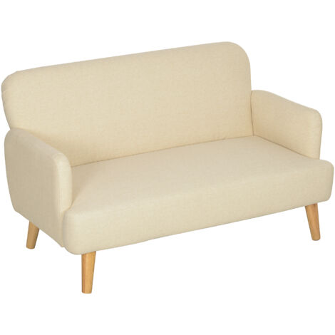 HOMCOM Divano Moderno 2 Posti Effetto Velluto con Imbottitura Spessa Crema