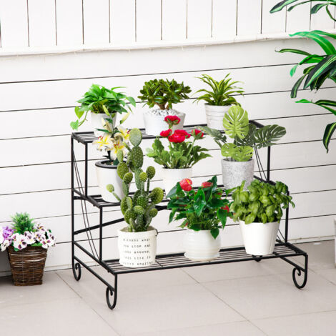 Outsunny Portapiante in Metallo Scaletta Porta Vasi da Esterno