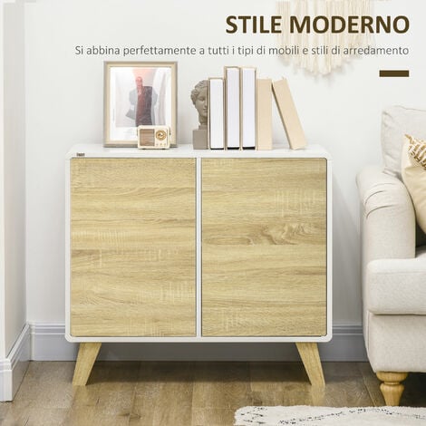 HOMCOM Mobiletto Multiuso in Legno 2 Ante e Mensole Regolabili Bianco ...