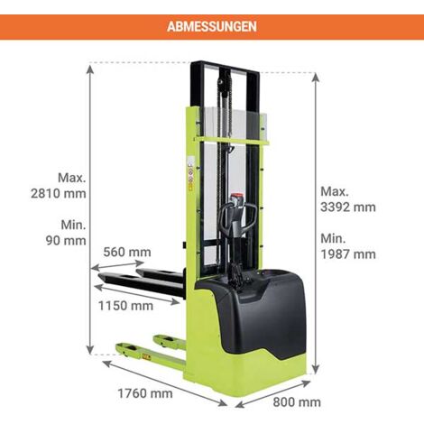 Kompakter Elektrostapler - Max. Hubhöhe 2810mm - Max. Tragfähigkeit ...