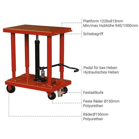 Hydraulischer Hubtisch - 1220x815 mm - Höchstlast 2700 kg - MD6059B