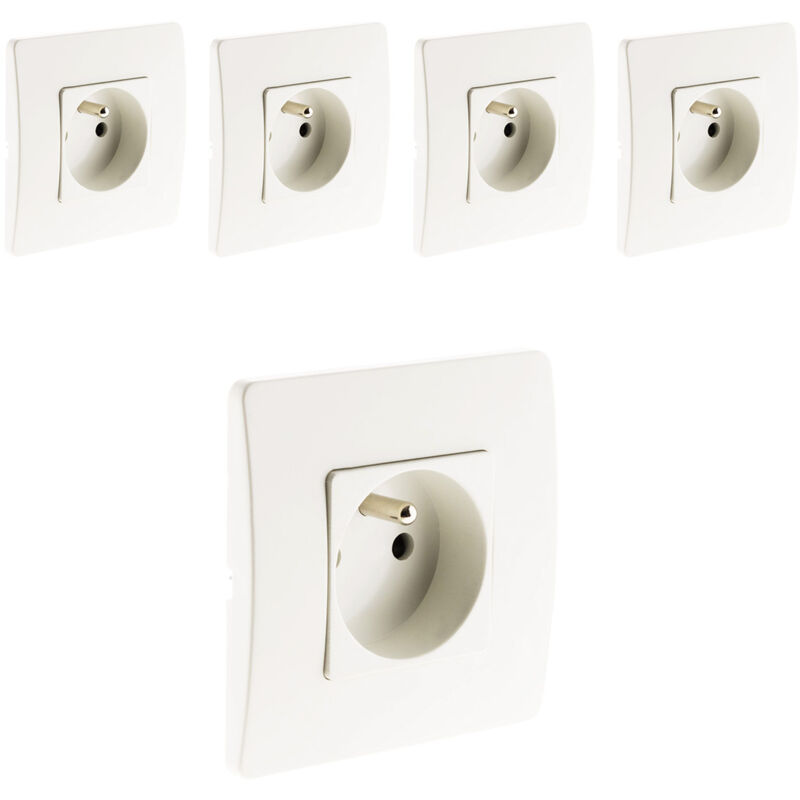 Lot de 5 prises 2P+T 16A - blanc - Zenitech