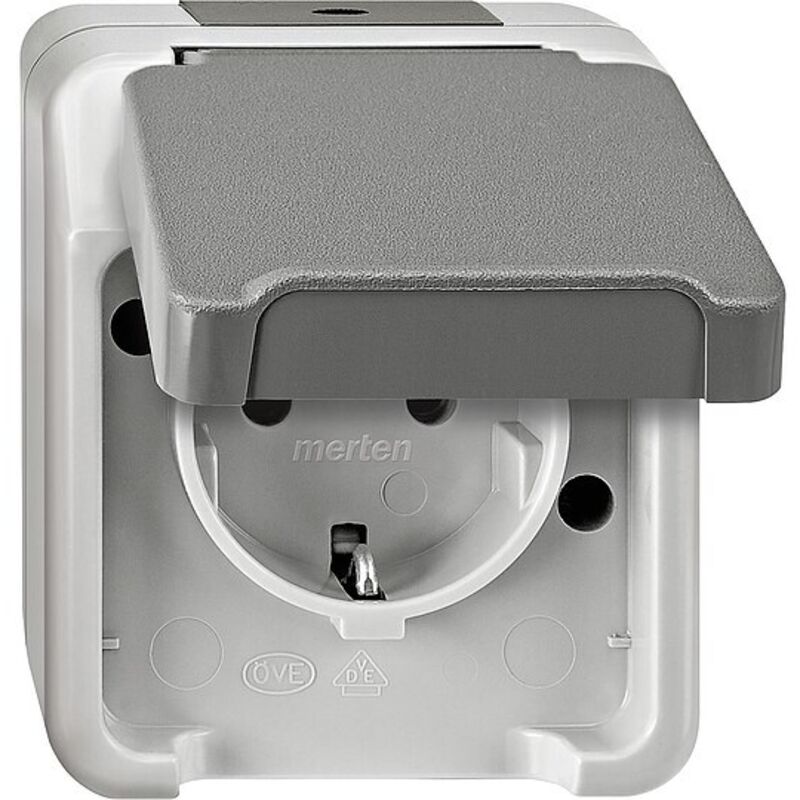 Schuko-Steckdose Aquastar Merten, IP44, lichtgrau, Berührungsschutz - 1 ...