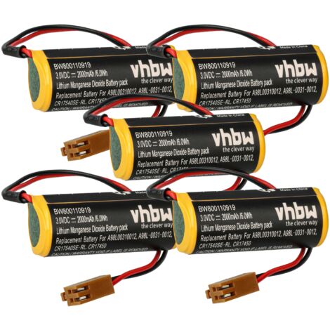 vhbw 5x Batterie Ersatz für Ge Fanuc LX98L-0031-0012 für Steuereinheit (2000 mAh, 3 V, Li-MnO2)
