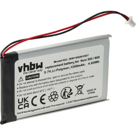 vhbw Akku Ersatz für Garmin 361-00019-02 für GPS Navigation Navi (1250 mAh, 3,7 V, Li-Polymer)