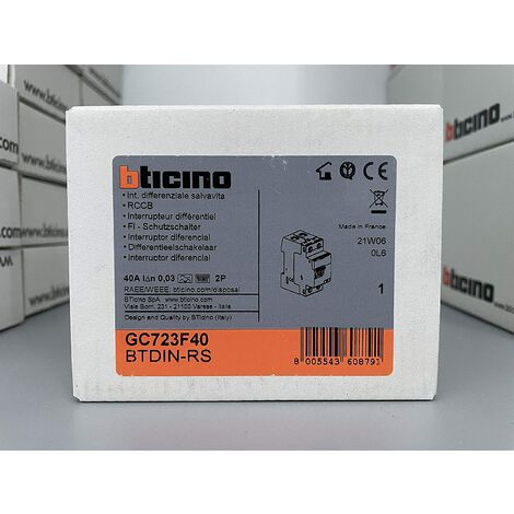 Bticino GC723F40 Interruttore Differenziale Puro Salvavita 2P - Tipo F
