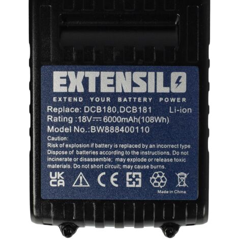 EXTENSILO Batería compatible con Dewalt DCS371N-XJ, DCS376, DCS380 ...
