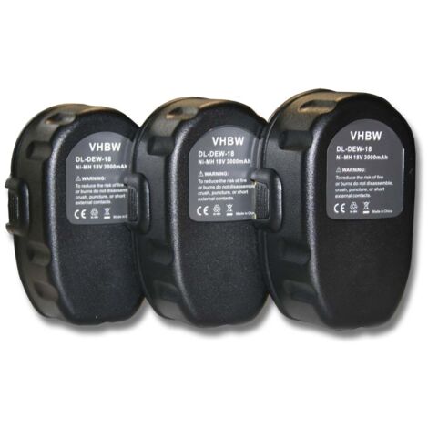 vhbw 3x batería (3000 mAh, NiMH, 18 V) compatible con Dewalt DC725KB ...