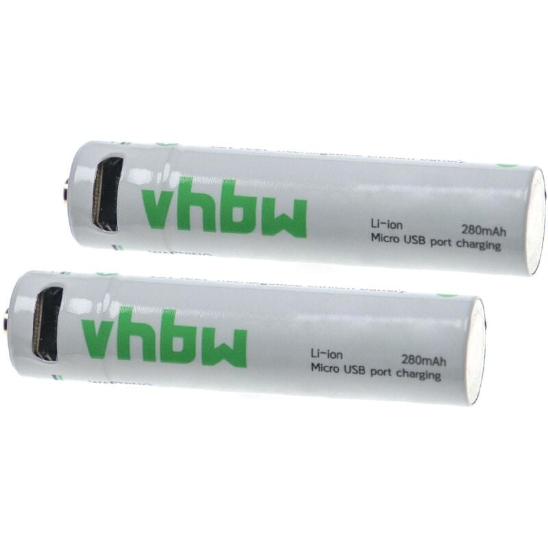 vhbw 2x Piles rechargeables AAA Micro avec prise micro-USB (280mAh, 1 ...