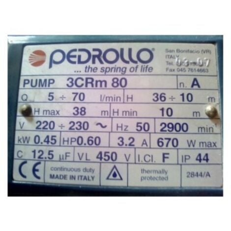 Elettropompa centrifuga multigirante monofase mod 3crm 80 pedrollo