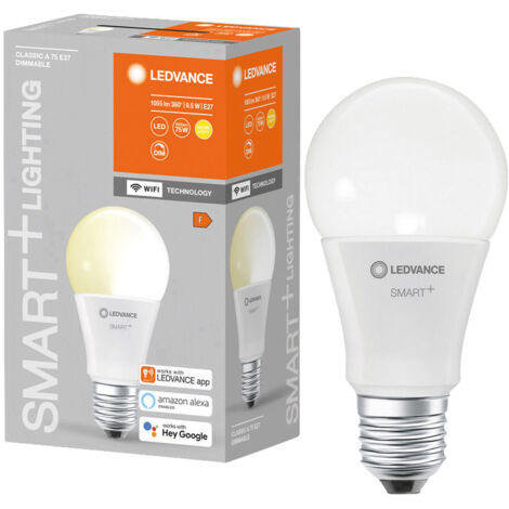 LEDVANCE LED-Lampe SMART+ WiFi Classic, A60, E27, EEK: F, 9,5 W, 1055 lm, 2700 K, Smart
