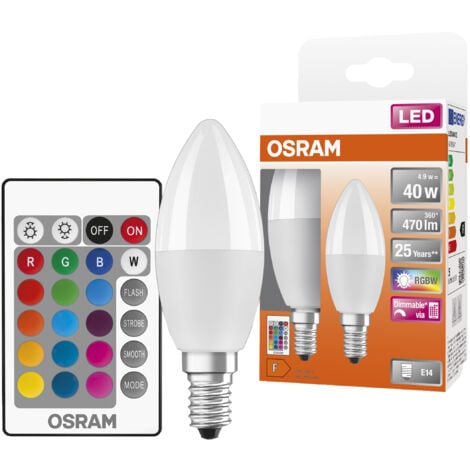 OSRAM LED-Lampe Superstar Classic, B40, E14, EEK: F, 4,9 W, 470 lm, 2700 K, RGBW, 2 Stück
