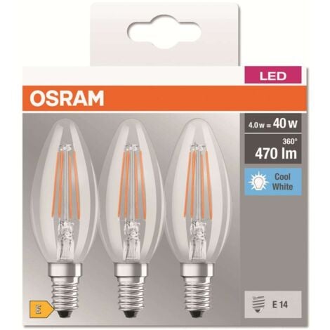 OSRAM LED-Lampe BASE CLASSIC, B40, E14, EEK: E, 4 W, 470 lm, 4000 K, 3 Stück
