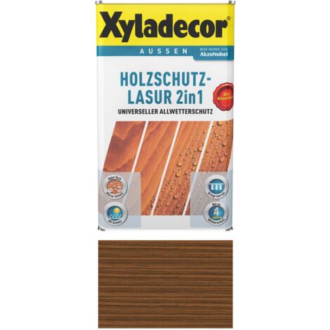 Holzschutz Lasur für Außenbereich Xyladecor 2in1 Nussbaum 0,75L Universeller Allwetterschutz ...