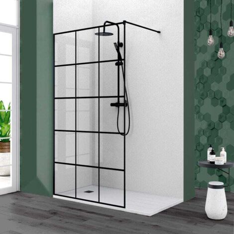 Paroi de douche fixe 70 cm MANACOR INDUSTRIAL noir mat style atelier ...