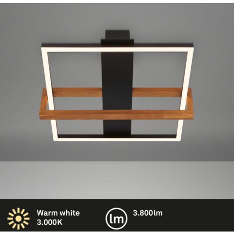 LED ceiling light, black, with wood, LED/33W