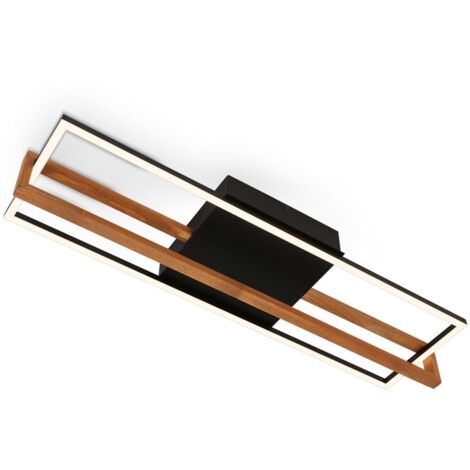 LED ceiling light, black, with wood, LED/22W