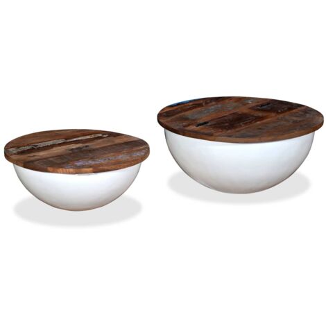 Set mesa de centro forma de bol 2 uds madera reciclada