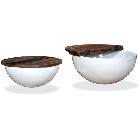 Set mesa de centro forma de bol 2 uds madera reciclada