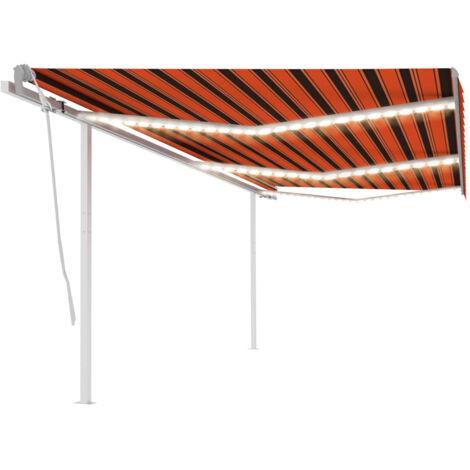 Toldo manual retráctil con luz LED naranja y marrón 6x3 m